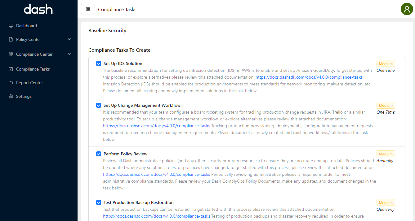 Using Compliance Tasks